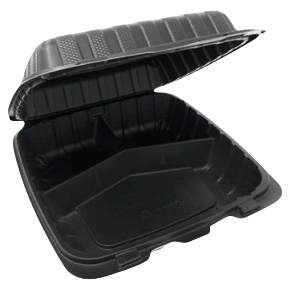 9" x 9" x 3" PLASTIC POLYPROPYLENE HINGED CONTAINER VENDTED 3 COMP - 1 ...