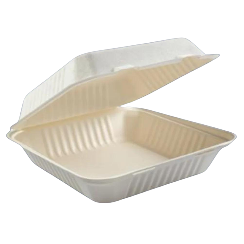 9"x9"x3" ECO BIODEGRADABLE BAGASSE ONE COMPARTMENT HINGED CONTAINERS ...