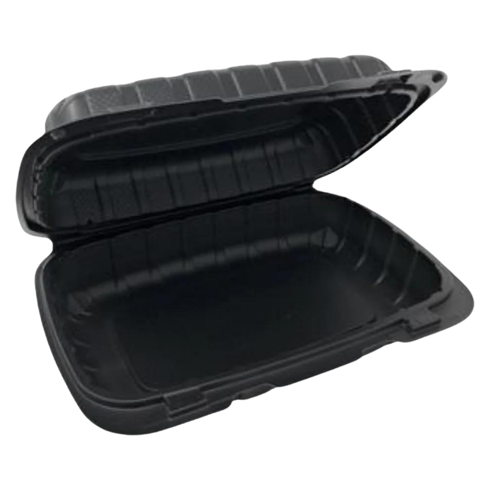 9" X 6" X 3" HOAGIE POLYPROPYLENE BLACK PLASTIC HINGED CONTAINER VENTE ...